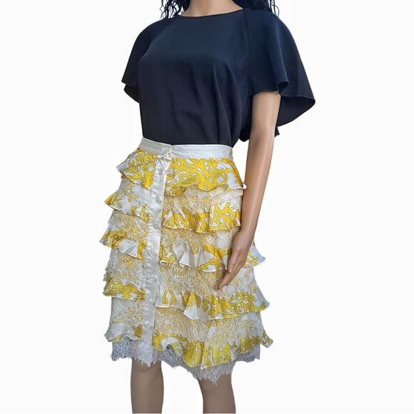 bill blass | Skirts | Bill Blass New York Silk And Lace Yellow Floral ...